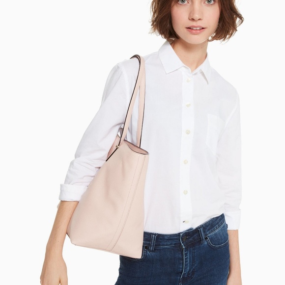 kate spade | Bags | Kate Spade Logo Penny Pink Leather Tote Nwt 399 ...